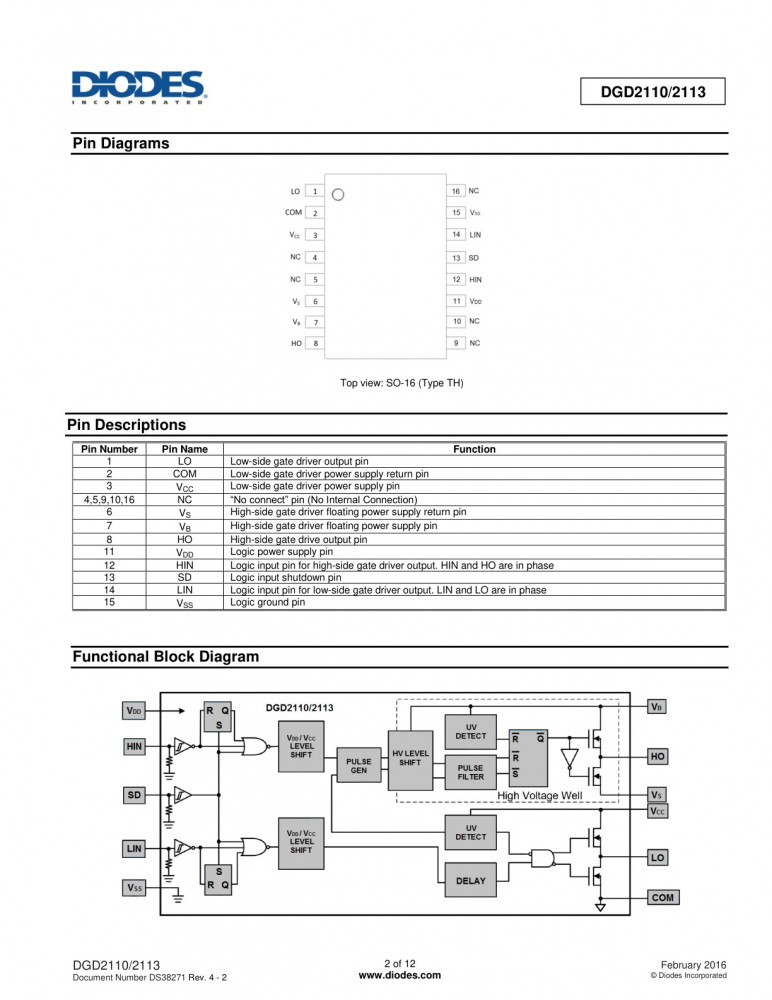 DGD2110S16-13 datasheet page 2