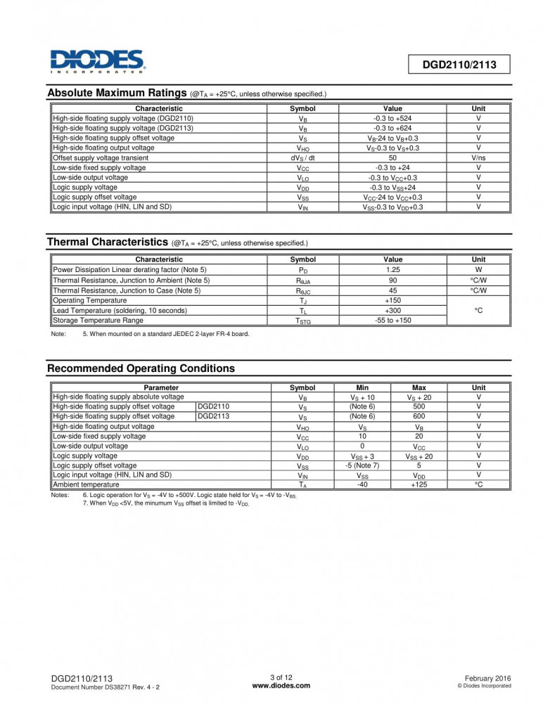 DGD2110S16-13 datasheet page 3