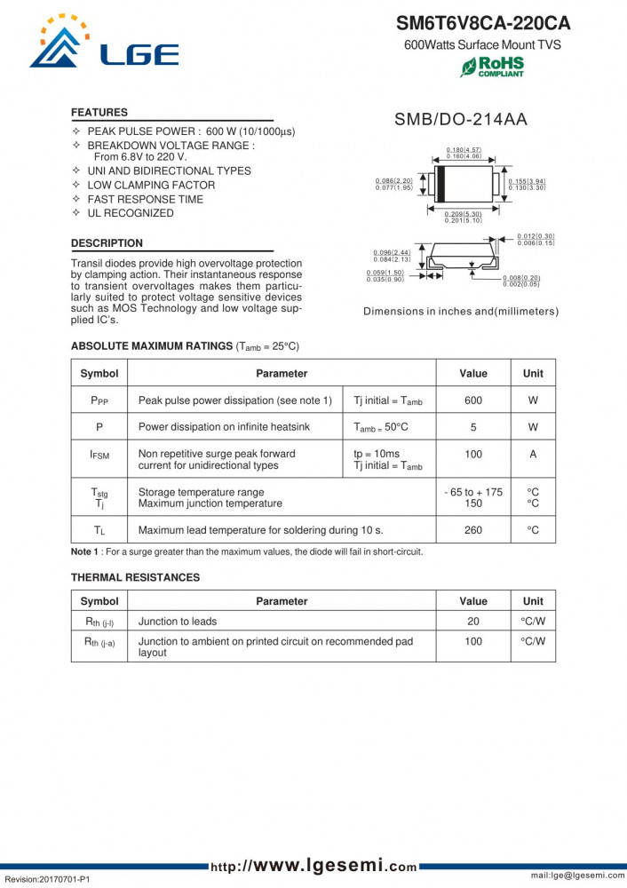 LGE SM6T series datasheet page 1