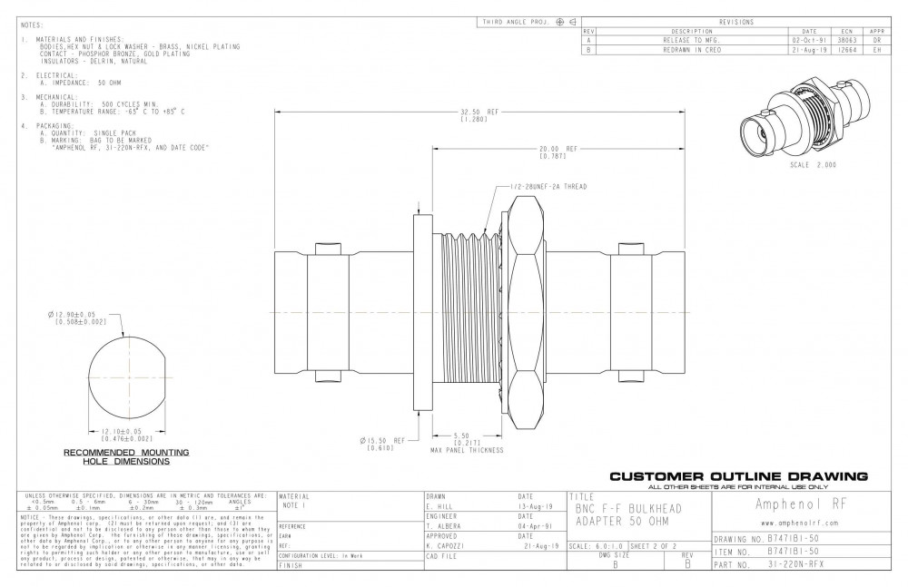 Amphenol 31-220N-RFX technical drawing preview