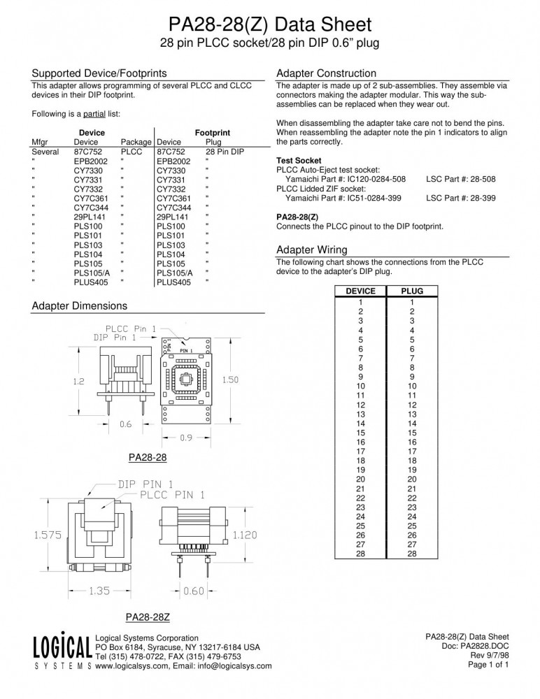 Logical Systems PA28-28Z datasheet page preview