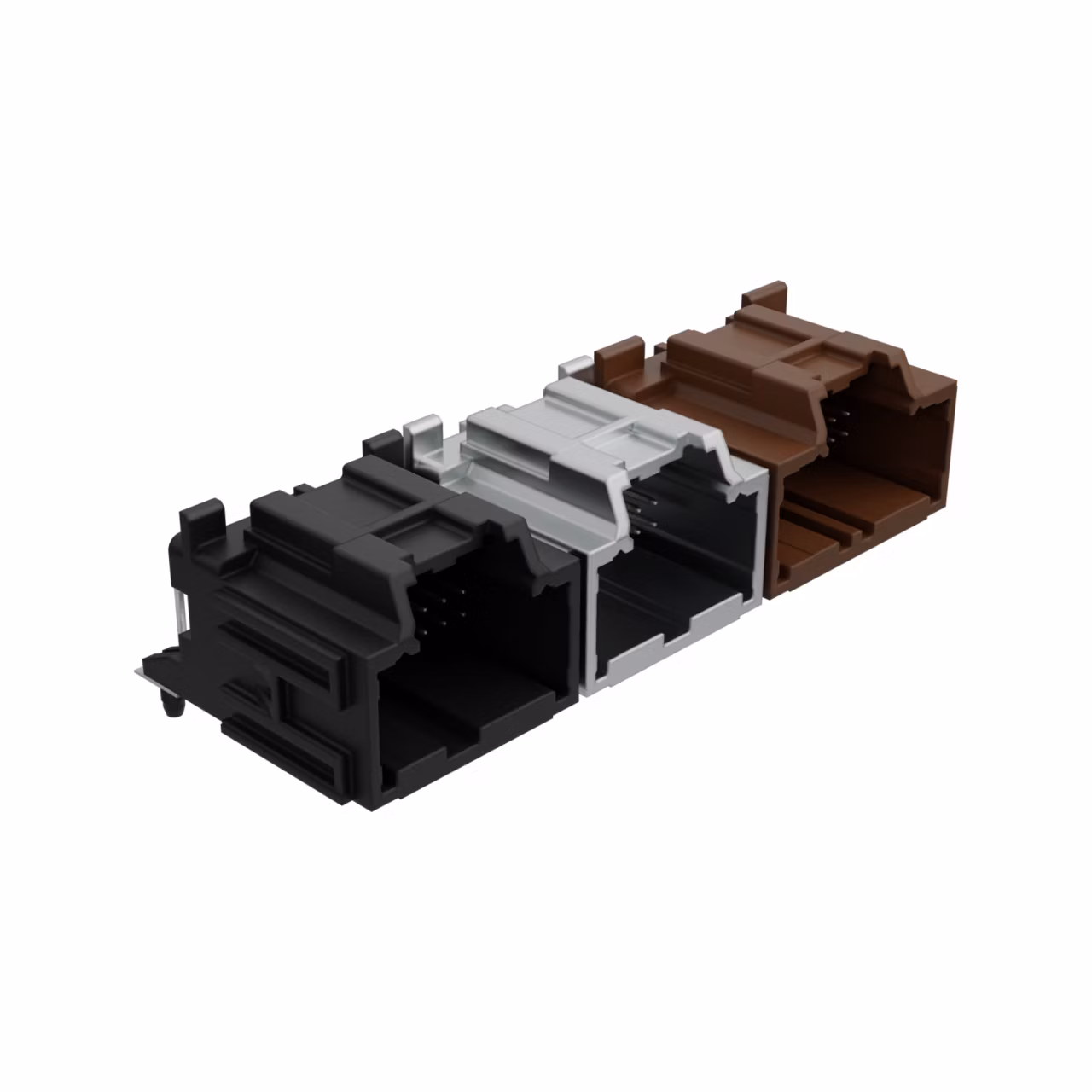 Stac64 3 Bay Right-Angle Headers, 52 Circuits, Bay A 16 Circuit Signal Header, Polarization A, Black; Bay B 16 Circuit Signal Header, Polarization B, Gray; Bay C 20 Circuit Signal Header, Polarization C, Brown; Tray for sale