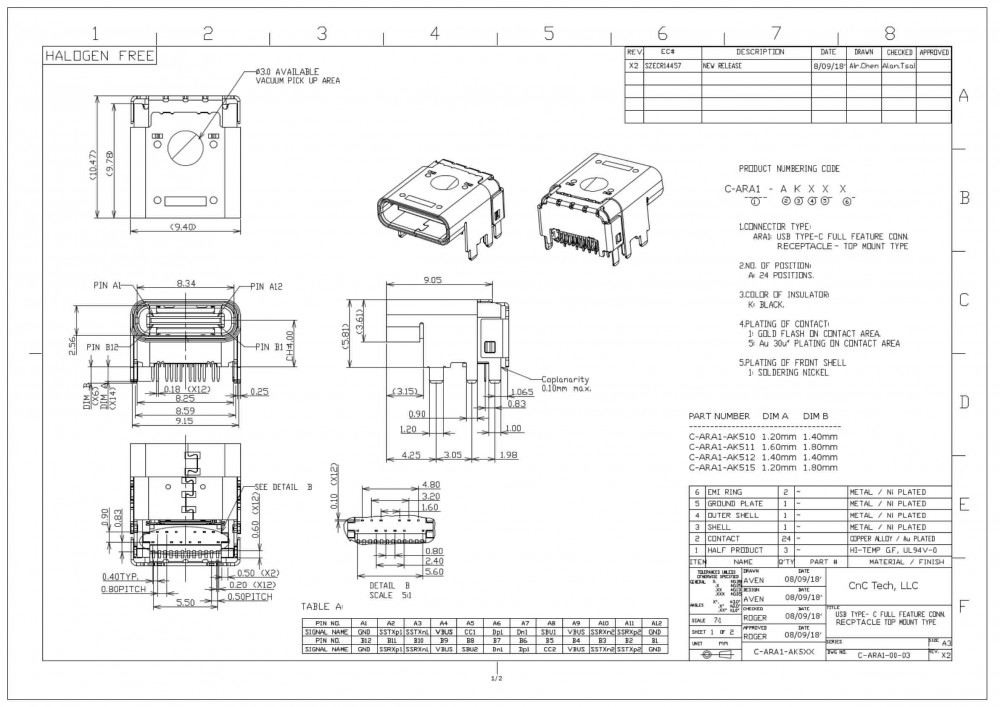 CNC Tech C-ARA1-AK512 technical drawing page 1