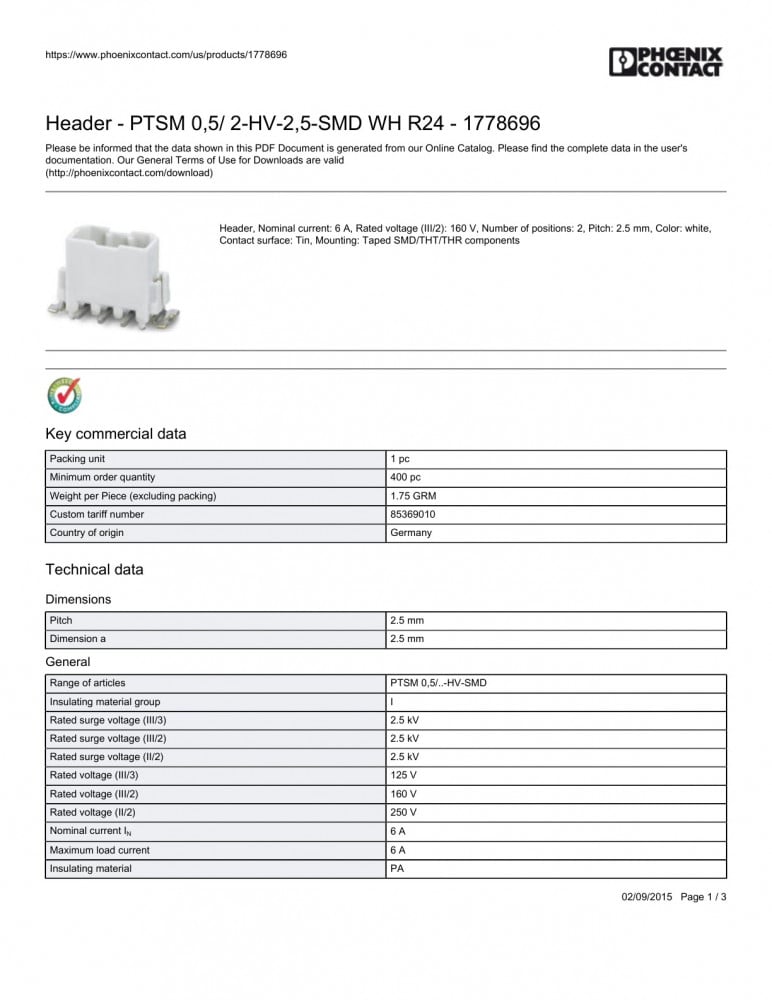 Phoenix Contact 1778696 product document page 1