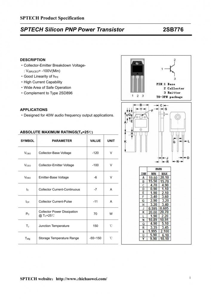 2SB776 datasheet page 1