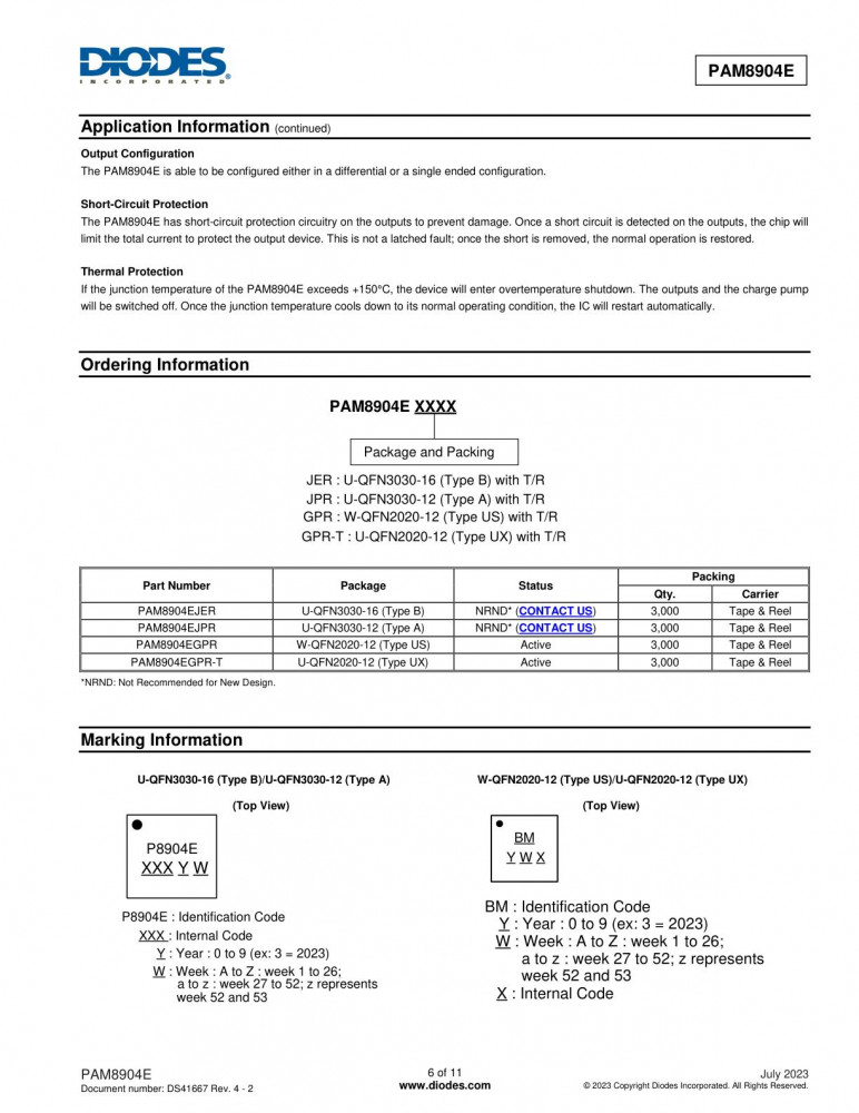 PAM8904E datasheet page 6