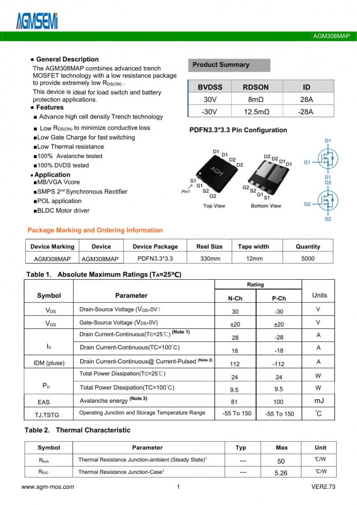 AGM308MAP datasheet page 1