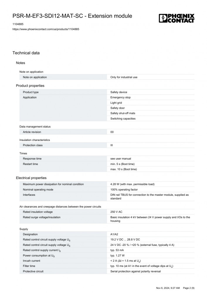Phoenix Contact 1104885 technical document page 2