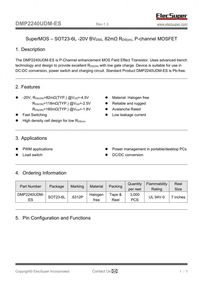 DMP2240UDM-ES datasheet page 1