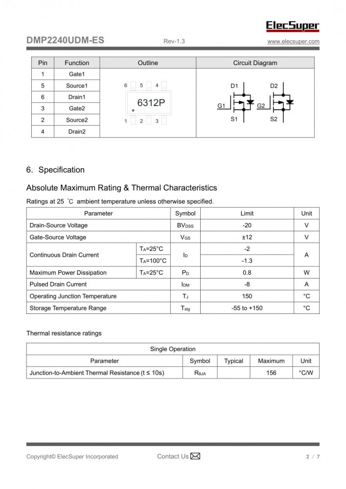 DMP2240UDM-ES datasheet page 2