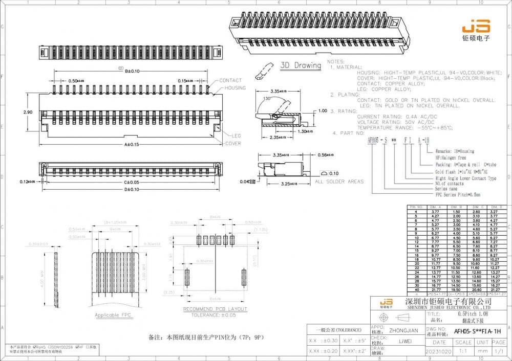 AFH05-S09FIA-1H specification page 1
