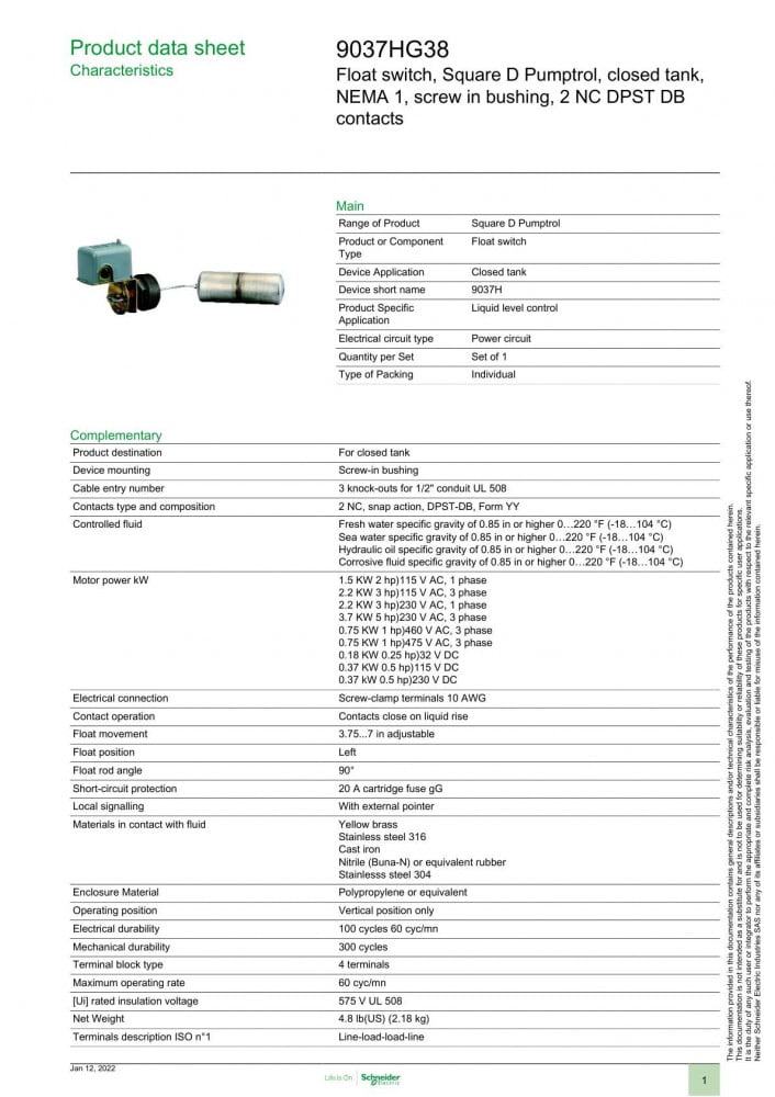 9037HG38 technical document page 1