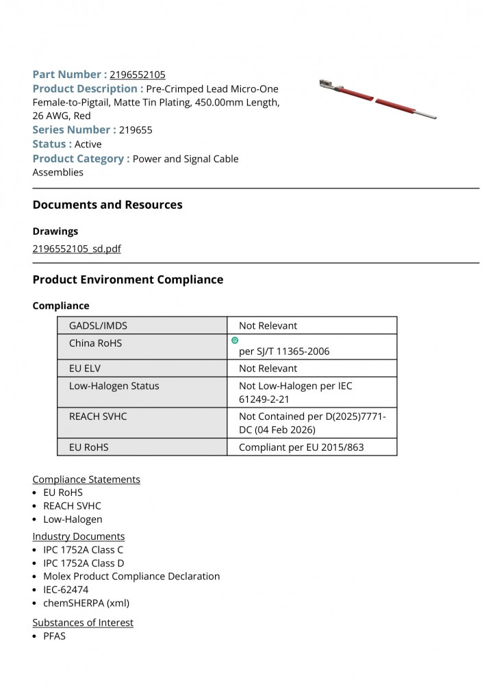 Molex 2196552105 drawing, page 1