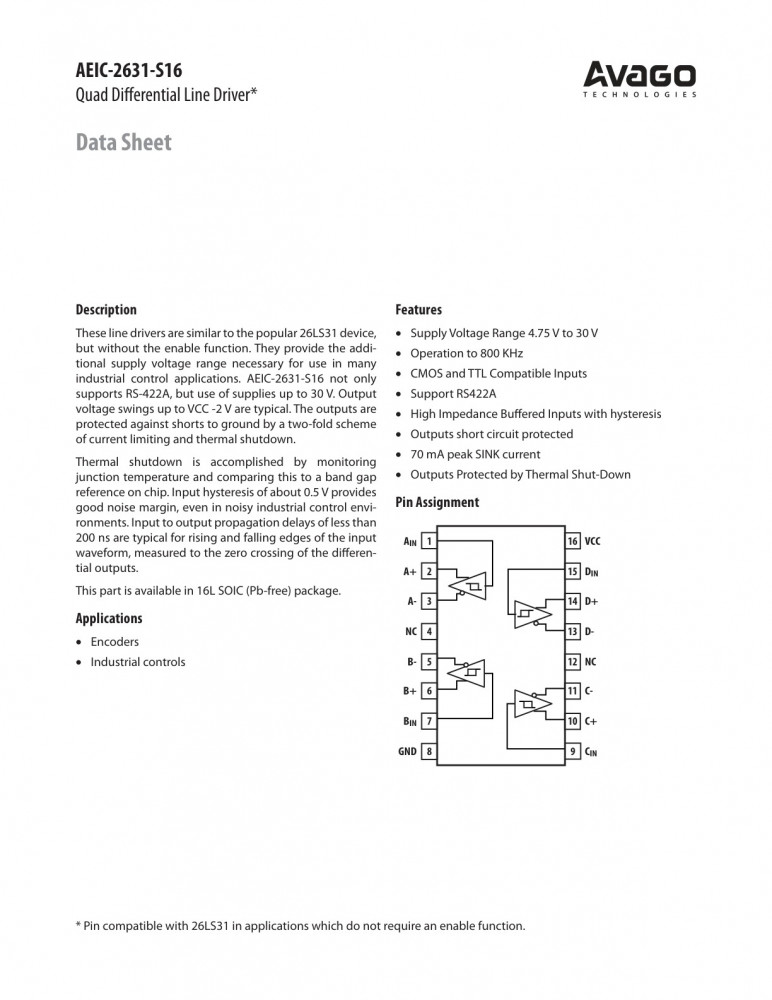 AEIC-2631-S16 datasheet page 1