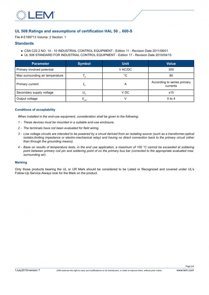 HAL 600-S datasheet page 2