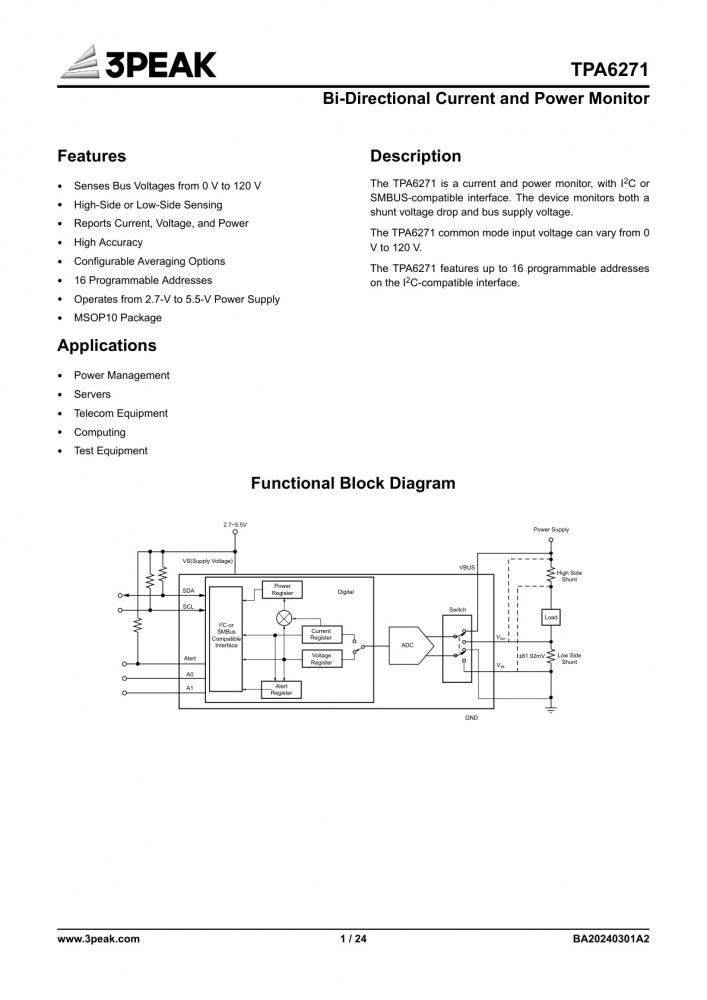 TPA6271 datasheet page 1