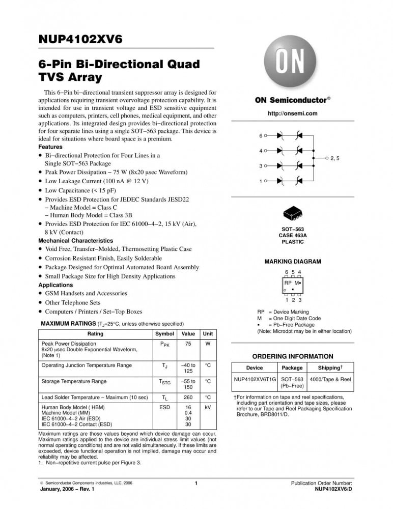 NUP4102XV6T1G datasheet page 1