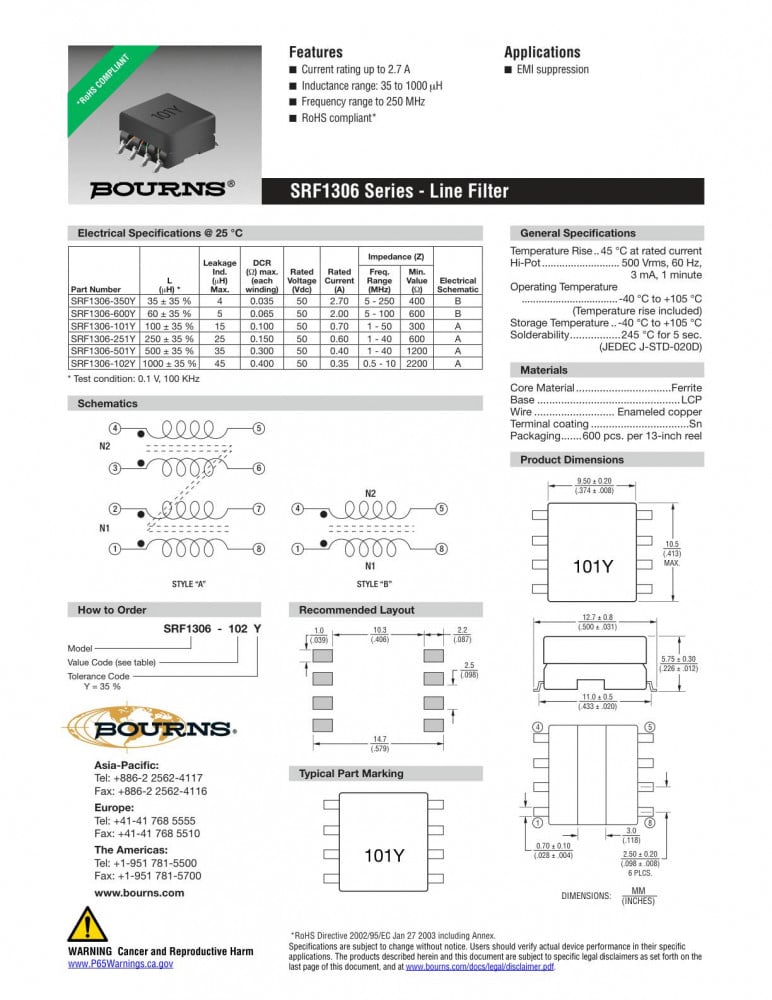 BOURNS SRF1306 series datasheet page 1