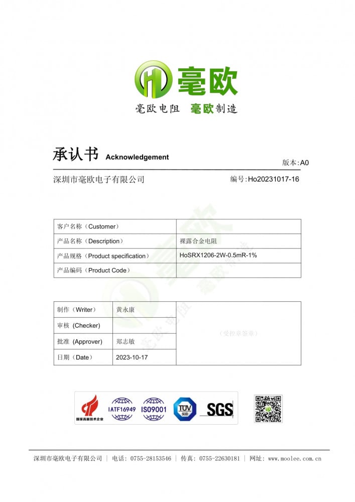 Milliohm HoSRX1206 product document page 1