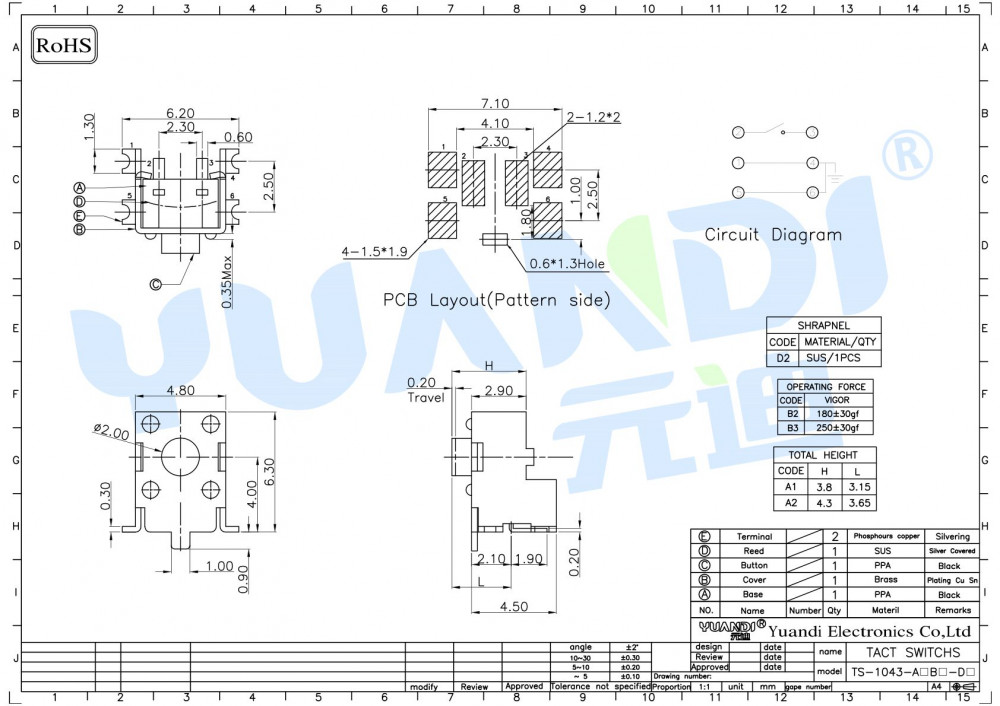 Yuandi TS-1043-A1B3-D2 technical drawing preview