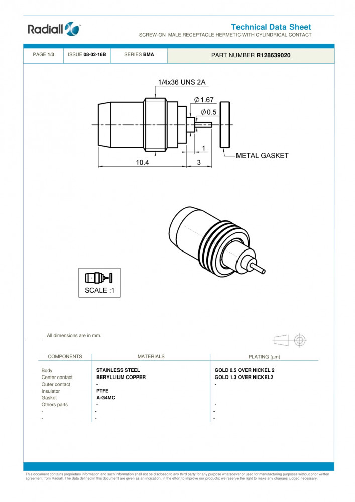 Radiall R128639020 product drawing, page 1
