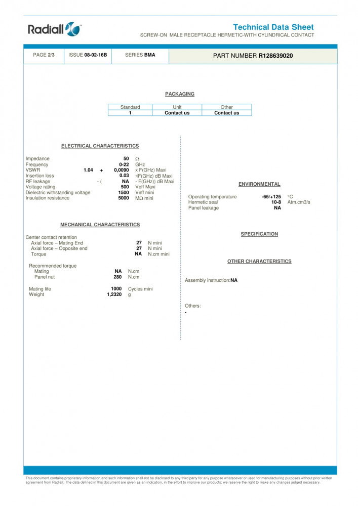 Radiall R128639020 product drawing, page 2