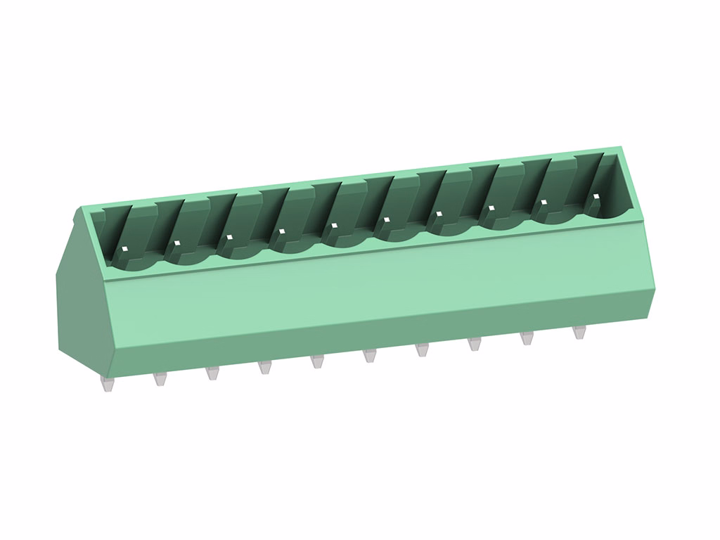 5.00mm Pitch Eurostyle 45° Angle PCB Header, Closed Ends, 10 Circuits, Green for sale