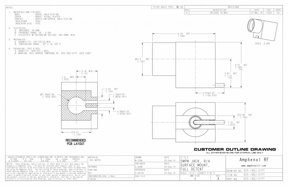 Amphenol 925-168J-51PT technical drawing page 1