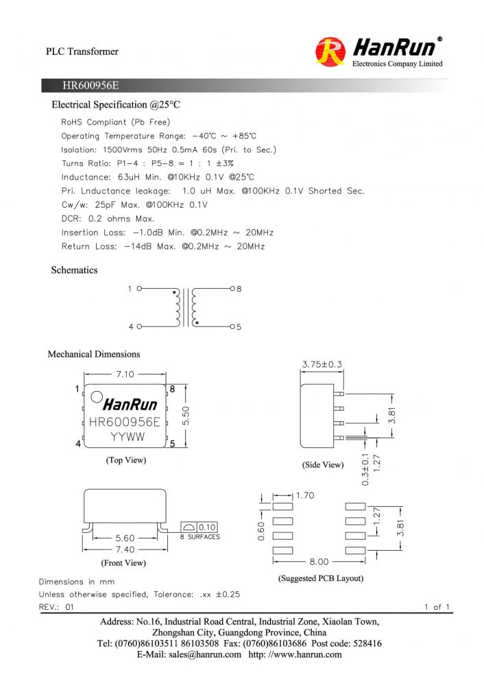 HR600956E technical drawing page