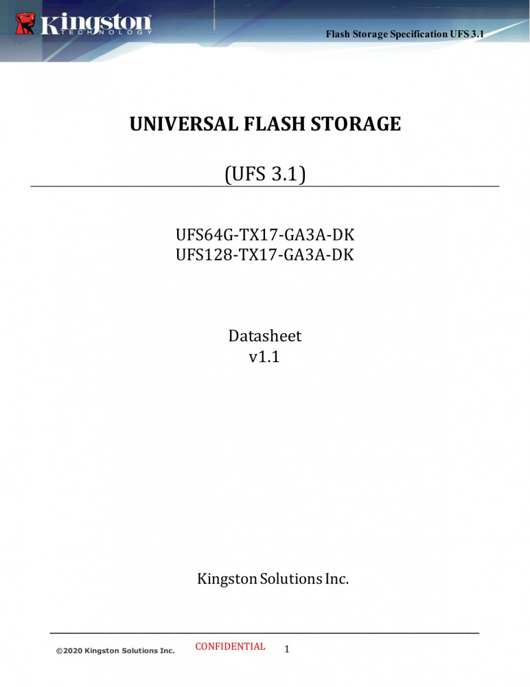 Kingston UFS datasheet page 1