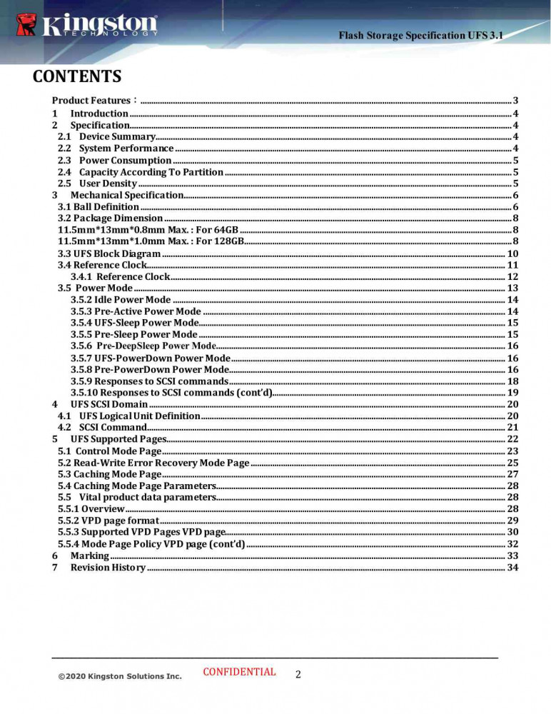 Kingston UFS datasheet page 2
