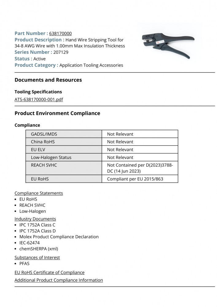 Molex 638170000 tooling document image, page 1