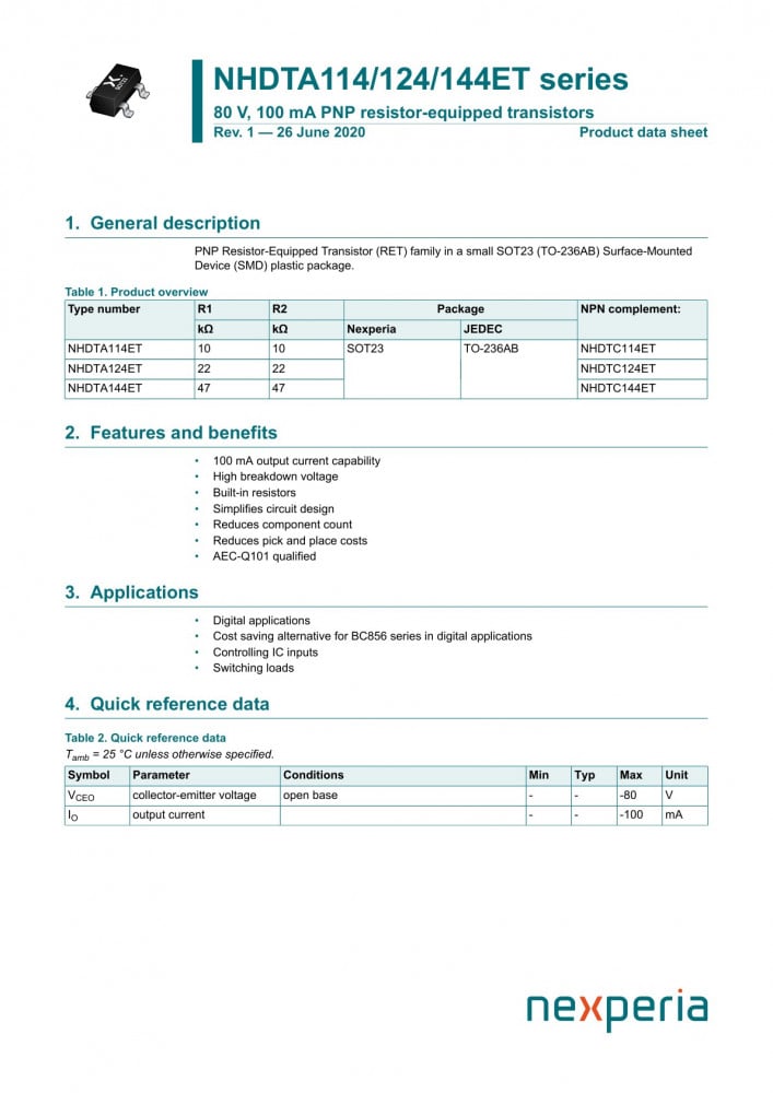 NHDTA144ETVL datasheet page 1