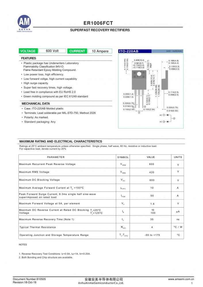 ER1006FCT datasheet page 1