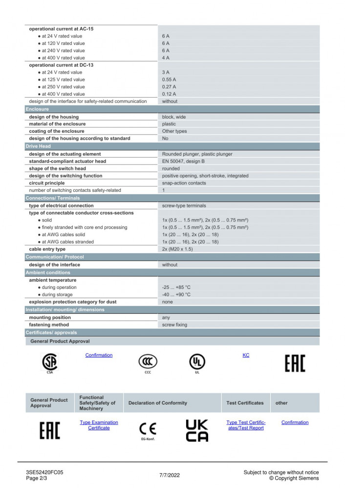 SIEMENS 3SE52420FC05 datasheet page 2