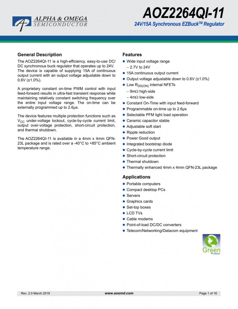 AOZ2264QI-11 datasheet page 1