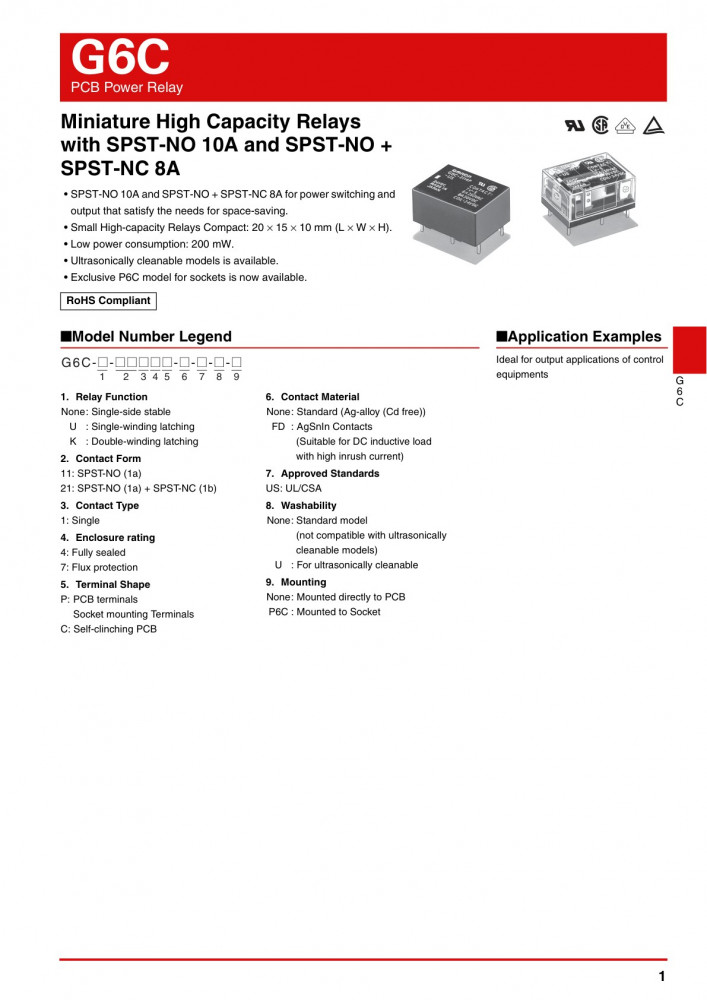 OMRON G6C relay datasheet page 1