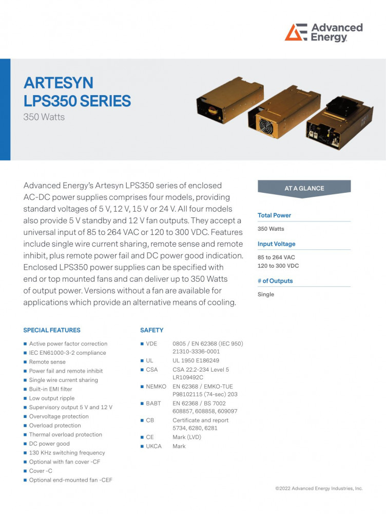 Artesyn LPS353-C datasheet page 1