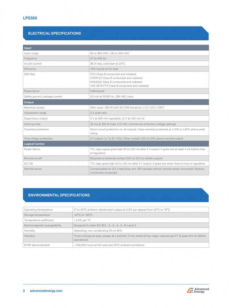 Artesyn LPS353-C datasheet page 2