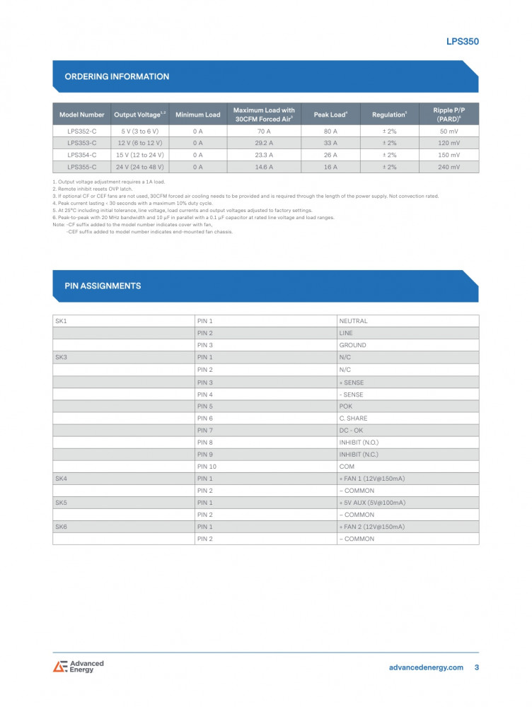 Artesyn LPS353-C datasheet page 3