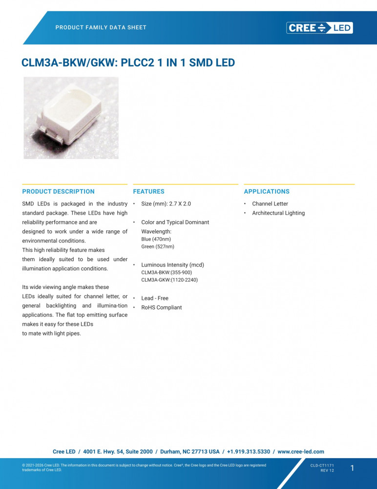 CLM3A-GKW datasheet page 1