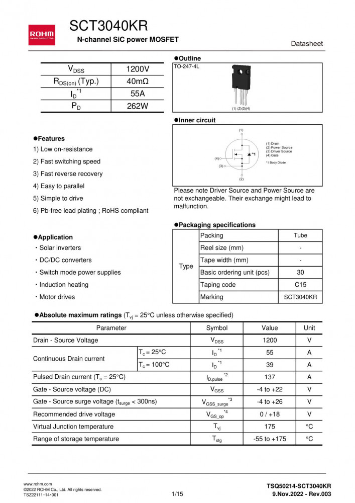 SCT3040KRC14 technical document, page 1