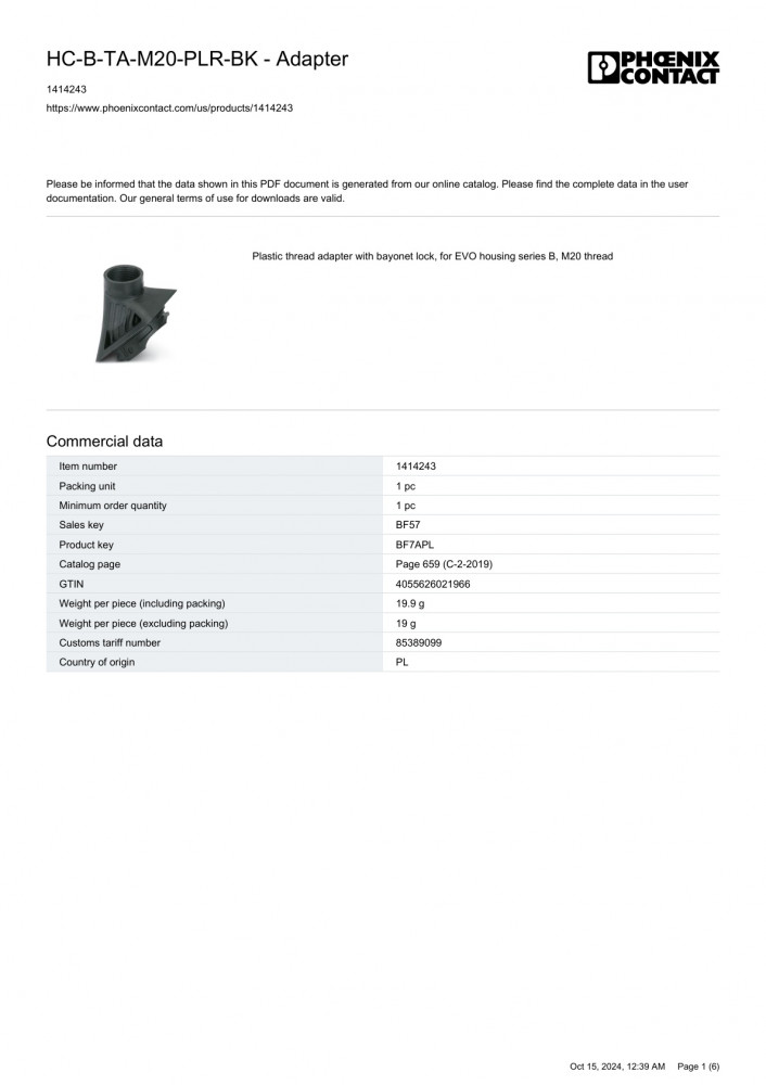 Phoenix Contact 1414243 product documentation page 1