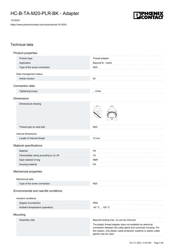 Phoenix Contact 1414243 product documentation page 2