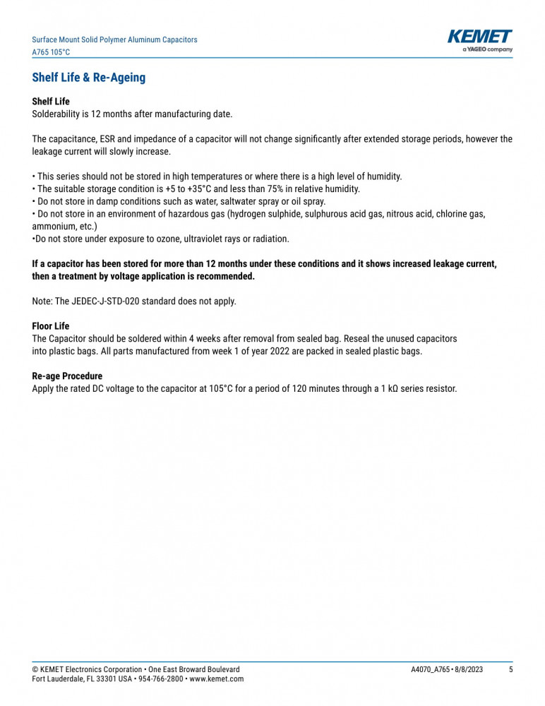 KEMET A765 series datasheet page 5