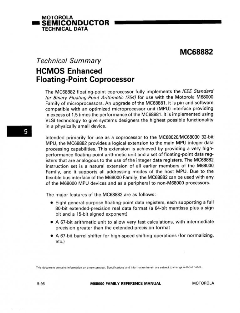 MC68882 technical document page 1