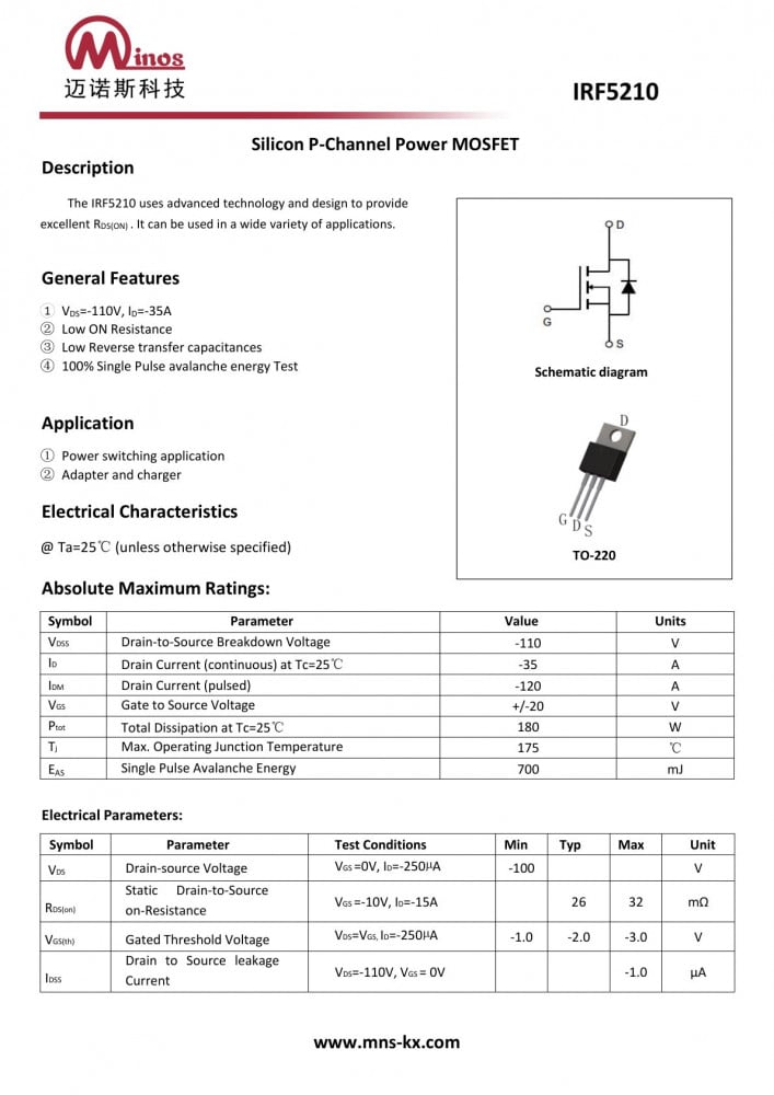 IRF5210 datasheet page 1