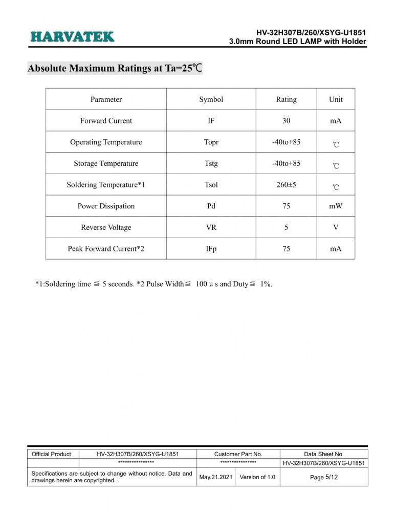 HV-32H307B/260/XSYG-U1851 datasheet page 5