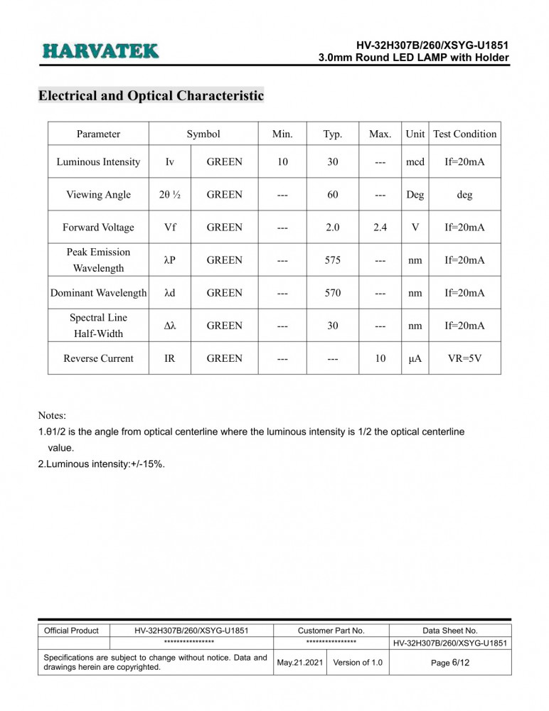 HV-32H307B/260/XSYG-U1851 datasheet page 6