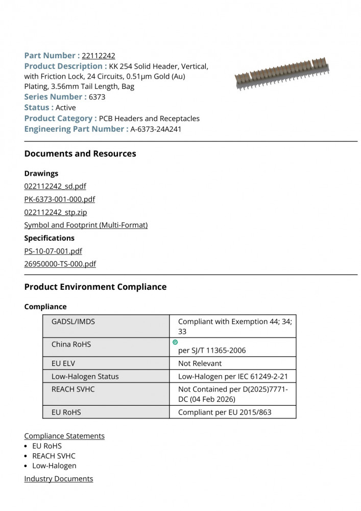 Technical document page image 1 for MOLEX 22112242
